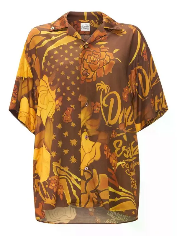 DONDE ESTEBAN Floral Print Short-sleeve Shirt - Brown