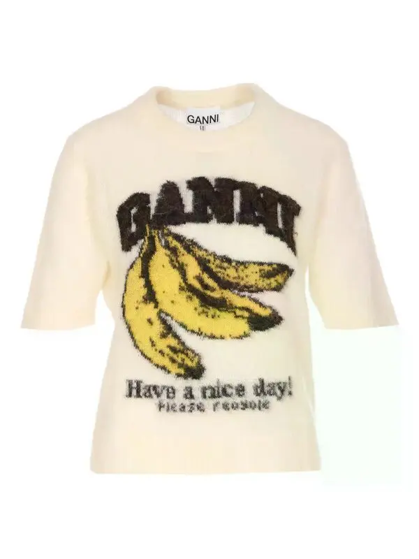 GANNI Banana Graphic T-shirt - Neutrals
