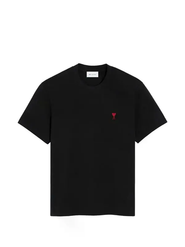 AMI Paris De Coeur Embroidered Organic Cotton T-shirt - Black