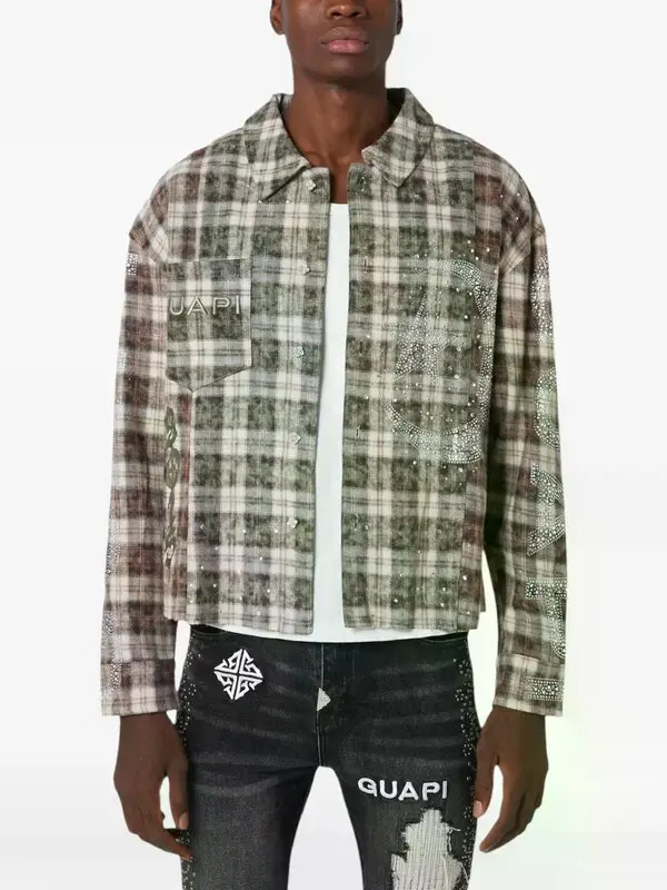 GUAPI Crystal-embellished Plaid Shirt