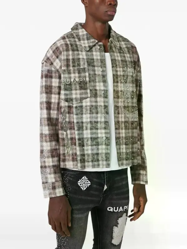 GUAPI Crystal-embellished Plaid Shirt
