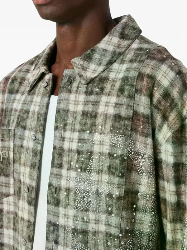GUAPI Crystal-embellished Plaid Shirt
