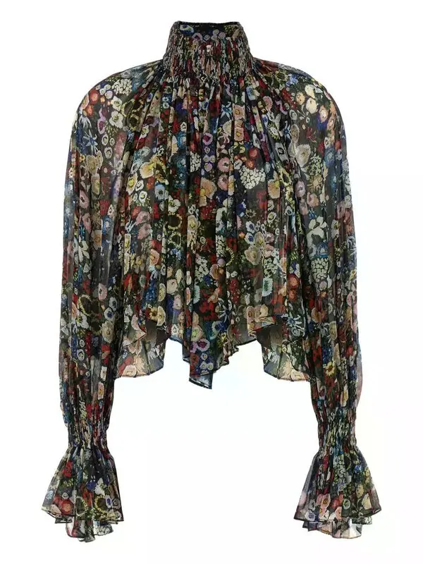 Khaite Floral High-neck Blouse
