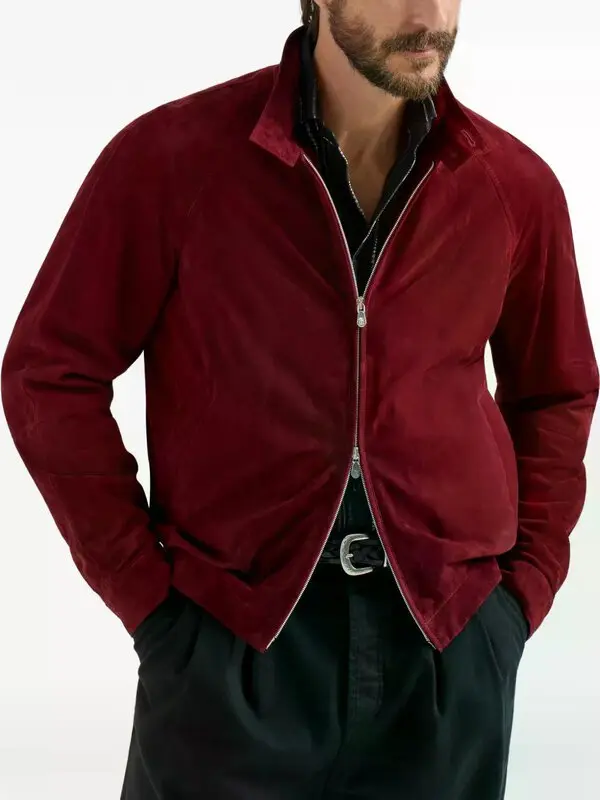 Brunello Cucinelli Stand-collar Suede Jacket - Red