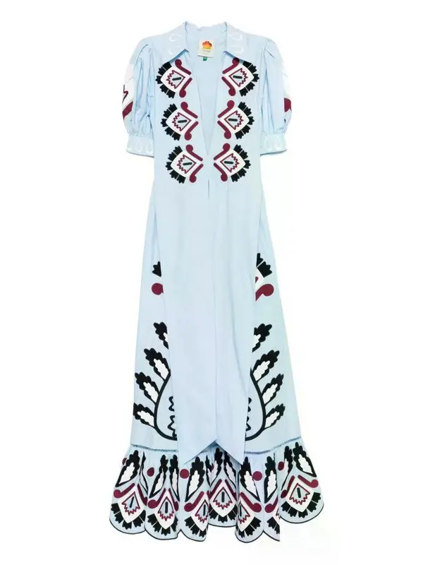 Farm Rio Embroidered Puff-sleeve Maxi Dress