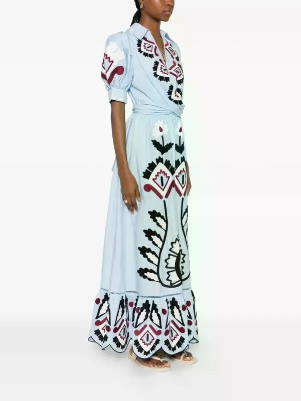 Farm Rio Embroidered Puff-sleeve Maxi Dress