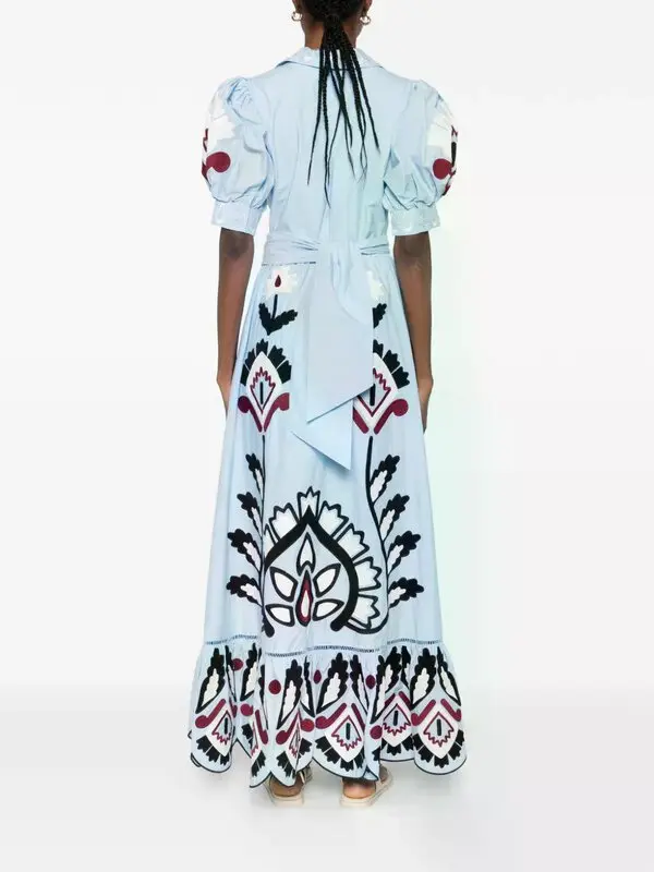 Farm Rio Embroidered Puff-sleeve Maxi Dress