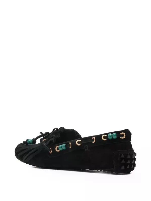 Farm Rio Beaded Fringed Loafers - Black