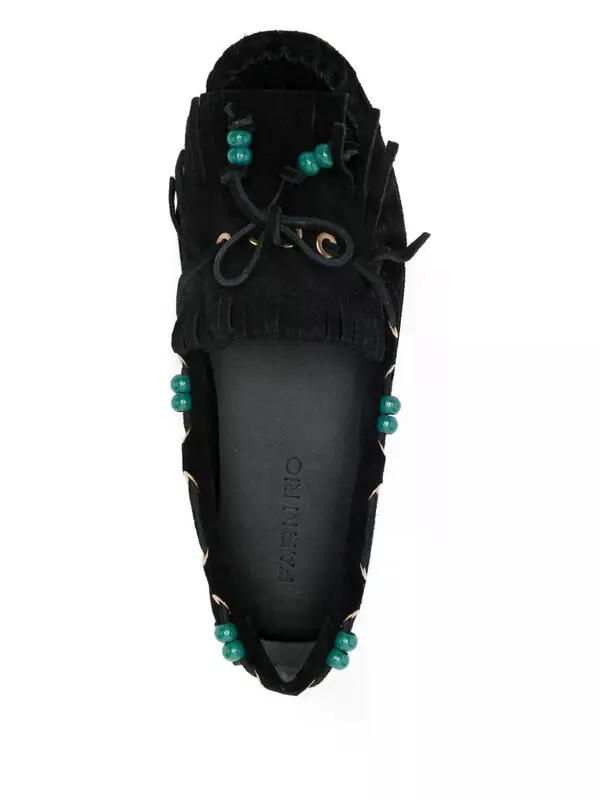 Farm Rio Beaded Fringed Loafers - Black