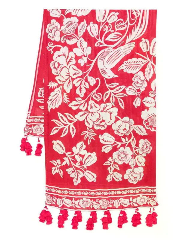 Farm Rio Bird Floral-print Beach Cover-up - Red
