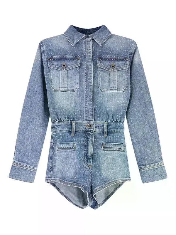 SELF-PORTRAIT Pocket Denim Playsuit - Blue
