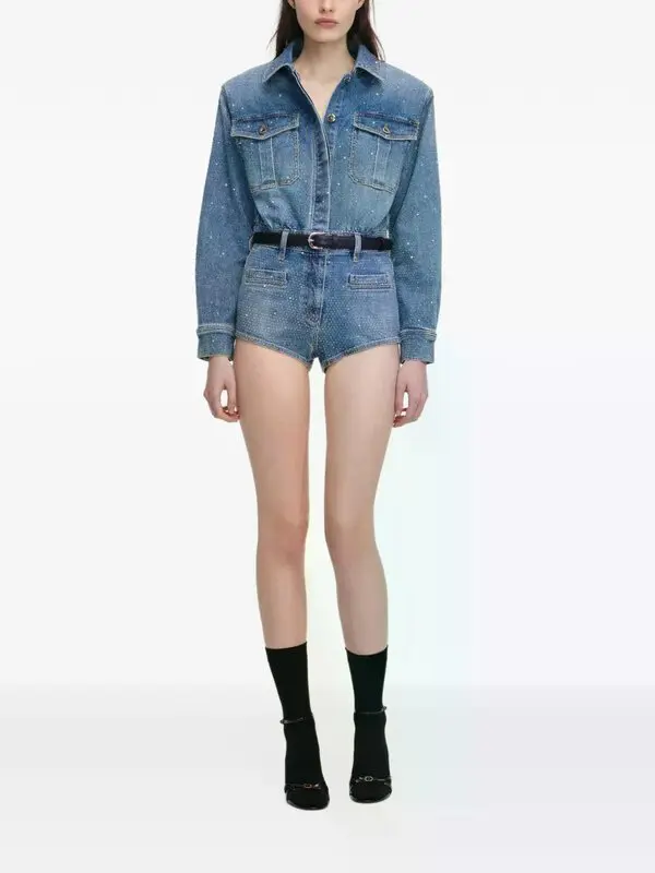 SELF-PORTRAIT Pocket Denim Playsuit - Blue