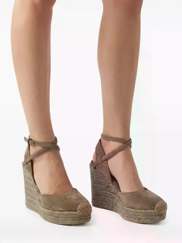 Brunello Cucinelli Suede Wedge Espadrilles With Monili Detail - Brown