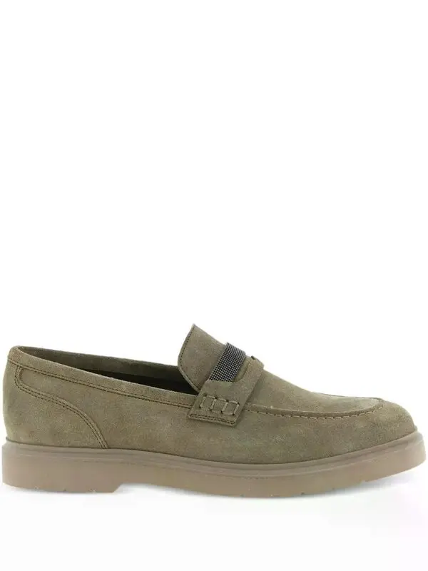 Brunello Cucinelli Monili-detail Suede Loafers - Green