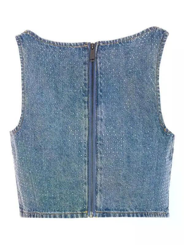 SELF-PORTRAIT Denim Scoop-neck Crop Top - Blue