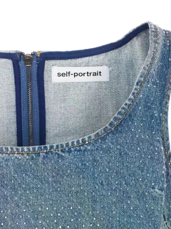 SELF-PORTRAIT Denim Scoop-neck Crop Top - Blue