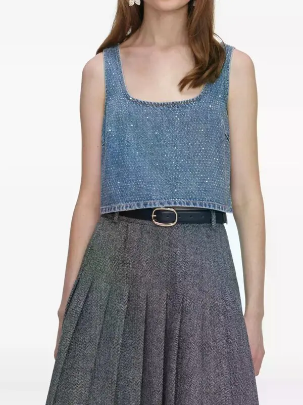 SELF-PORTRAIT Denim Scoop-neck Crop Top - Blue