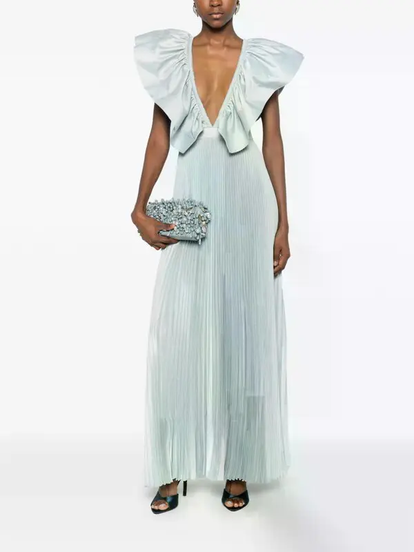 L'IDEE Ventoux Ruffled V-neck Gown - Blue