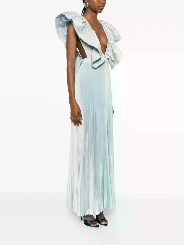 L'IDEE Ventoux Ruffled V-neck Gown - Blue