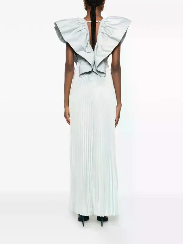 L'IDEE Ventoux Ruffled V-neck Gown - Blue
