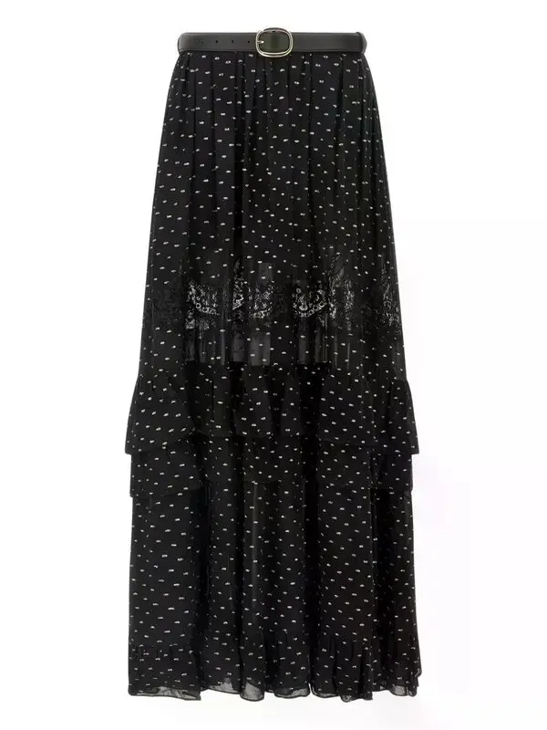 SELF-PORTRAIT Chiffon Lace Maxi Skirt With Metallic Fil Coupé Detail