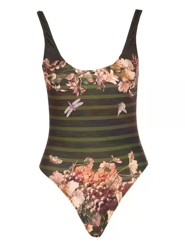 Jean Paul Gaultier Floral-print Striped Swimsuit - Green