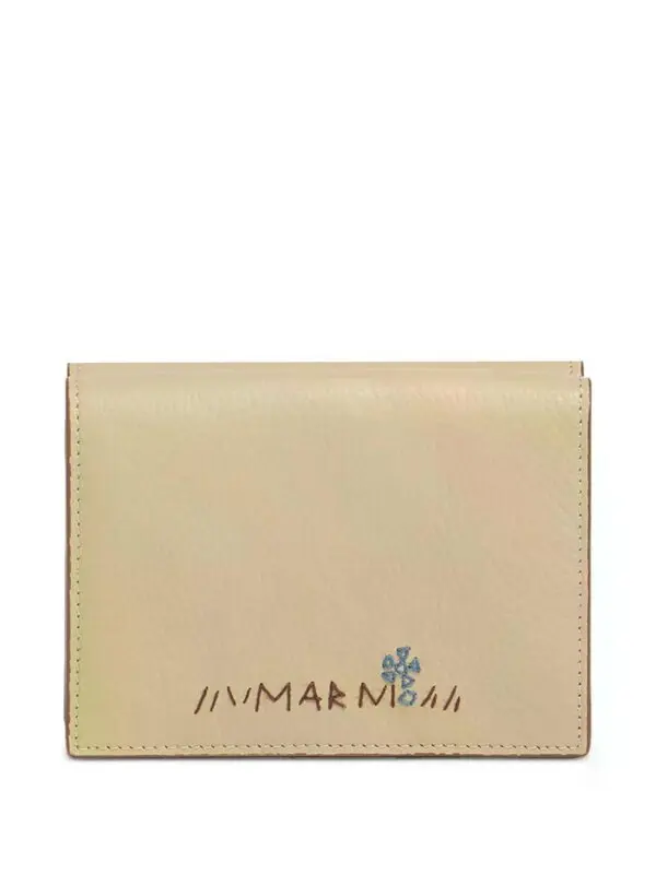 Marni Embroidered Trifold Leather Wallet - Neutrals