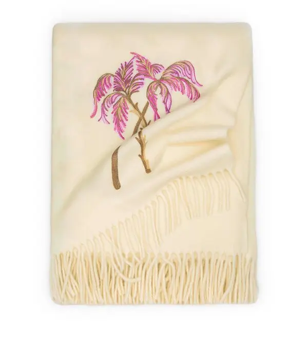 Loretta Caponi Virgin Wool Pink Palm Throw - Neutral