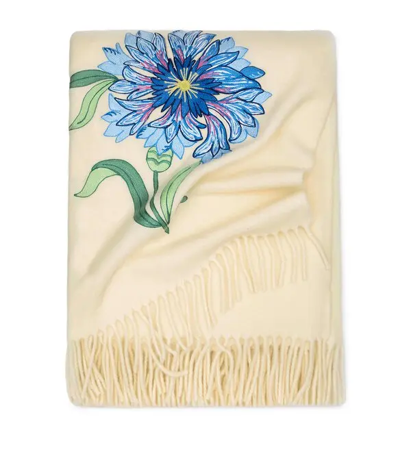 Loretta Caponi Virgin Wool Cornflower Throw - Neutral