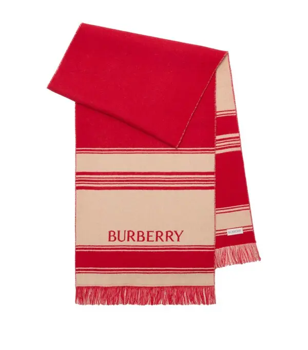 Burberry Wool Stripe Ekd Scarf - Red