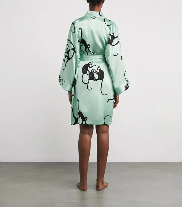 Olivia Von Halle Silk Monkey Print Mimi Robe
