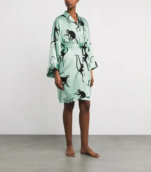 Olivia Von Halle Silk Monkey Print Mimi Robe
