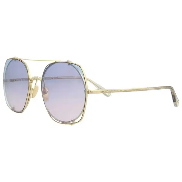 Chloé Square Frame Metal Sunglasses - Gold Grey Light Blue (ch0042s/30009767/002)
