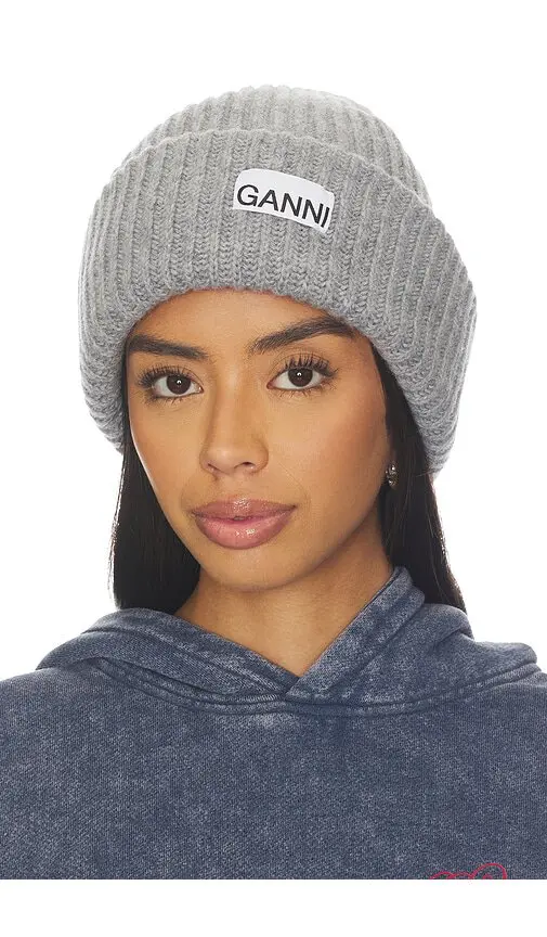 GANNI Structured Rib Beanie - Grey