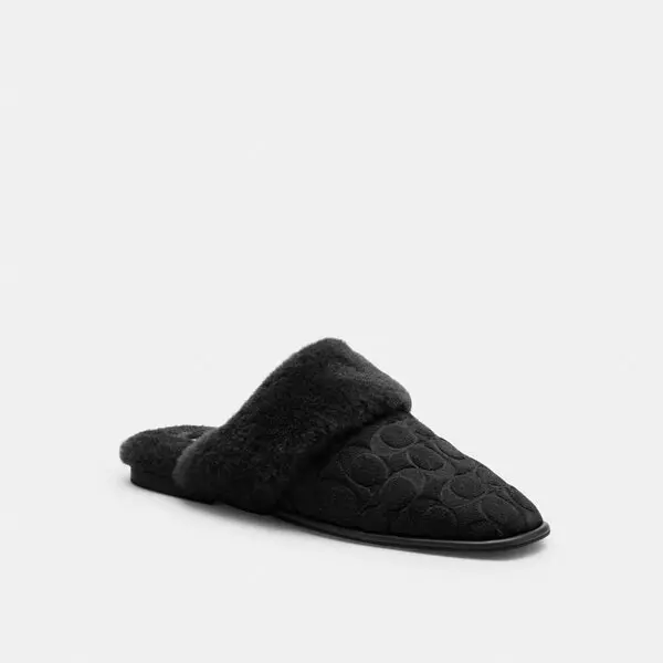Coach Men\'s Black Suede Slip-On Loafers Mule Coach Slides with logo | Women main image 4