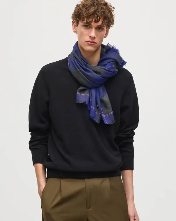 Johnstons Of Elgin Carnbee Large Gingham Cashmere Scarf - Navy