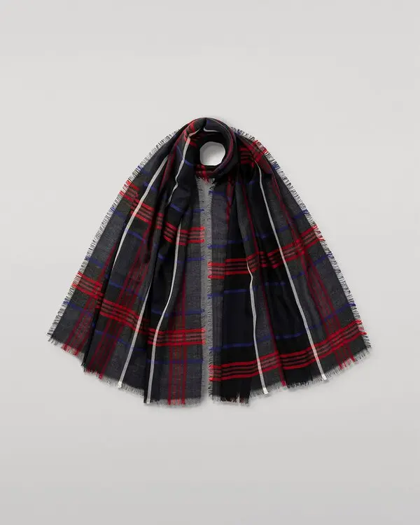 Johnstons Of Elgin Orton Crammed Tartan Cashmere Scarf - Navy
