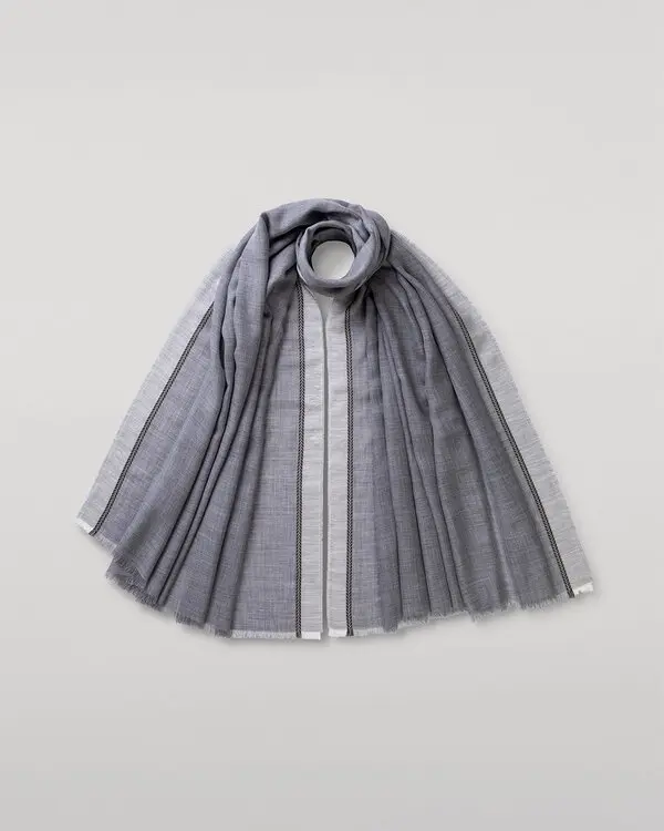 Johnstons Of Elgin Ives Chevron Border Cashmere Scarf - Grey
