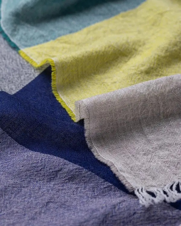 Johnstons Of Elgin Ethie Navy & Lime Green Wool Scarf