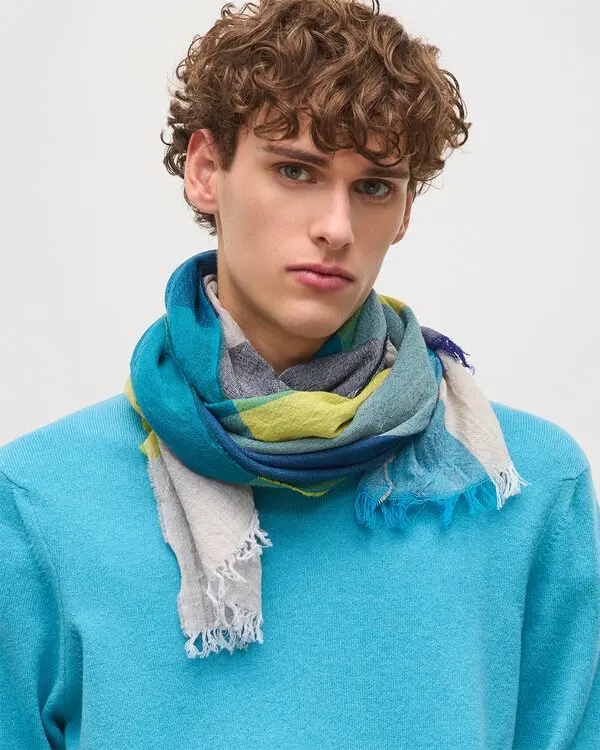 Johnstons Of Elgin Ethie Navy & Lime Green Wool Scarf