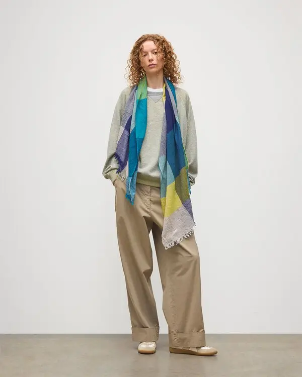 Johnstons Of Elgin Ethie Navy & Lime Green Wool Scarf