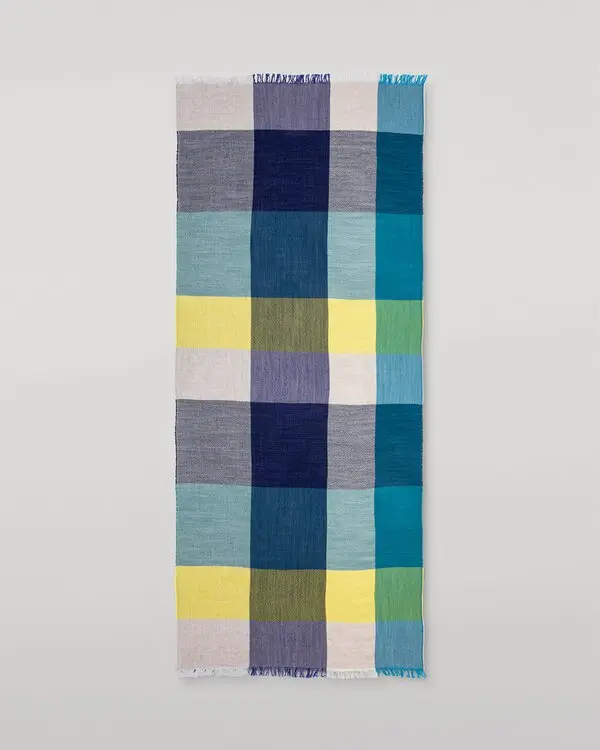 Johnstons Of Elgin Ethie Navy & Lime Green Wool Scarf