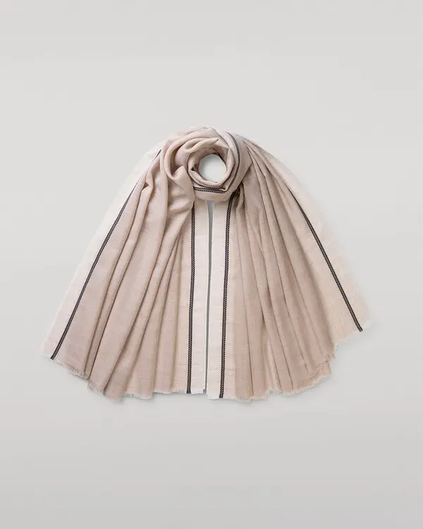 Johnstons Of Elgin Ives Chevron Border Cashmere Scarf - Natural