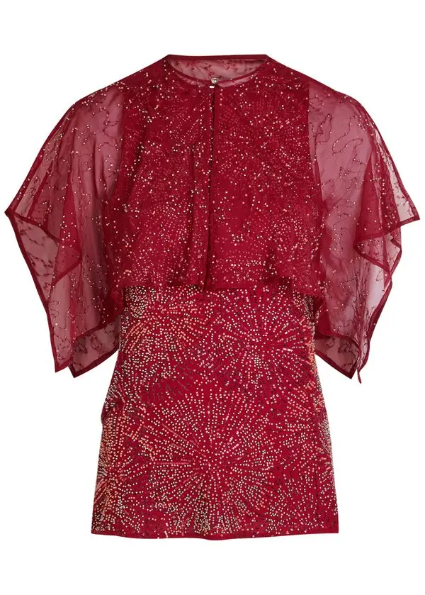 Rabanne Embellished Chiffon Cape Top - Red