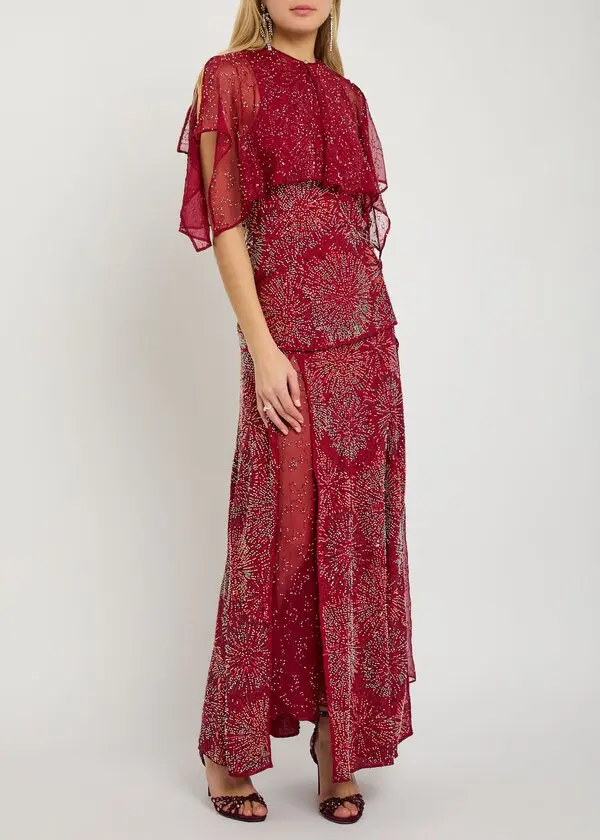 Rabanne Embellished Chiffon Cape Top - Red