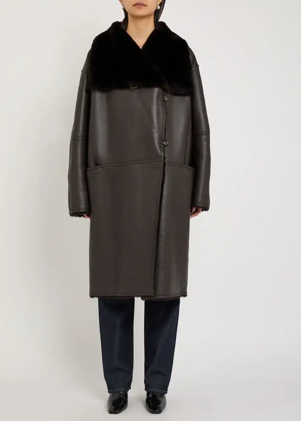 TOTEME Panelled Shearling Wrap Coat