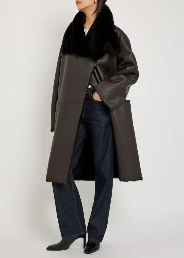TOTEME Panelled Shearling Wrap Coat