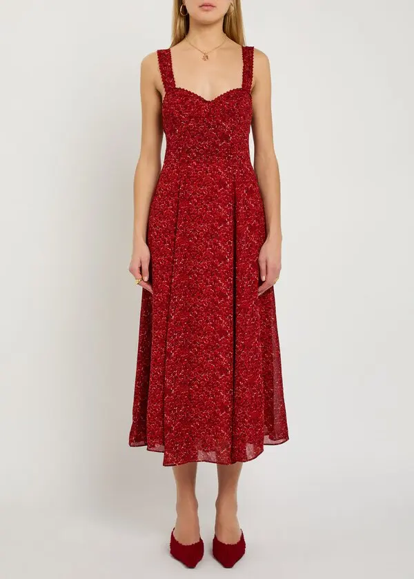 REFORMATION Lela Floral-print Georgette Midi Dress - Red