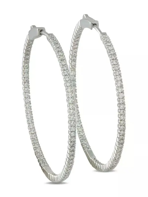 LB EXCLUSIVE 14k White Gold Diamond Hoop Earrings - Silver