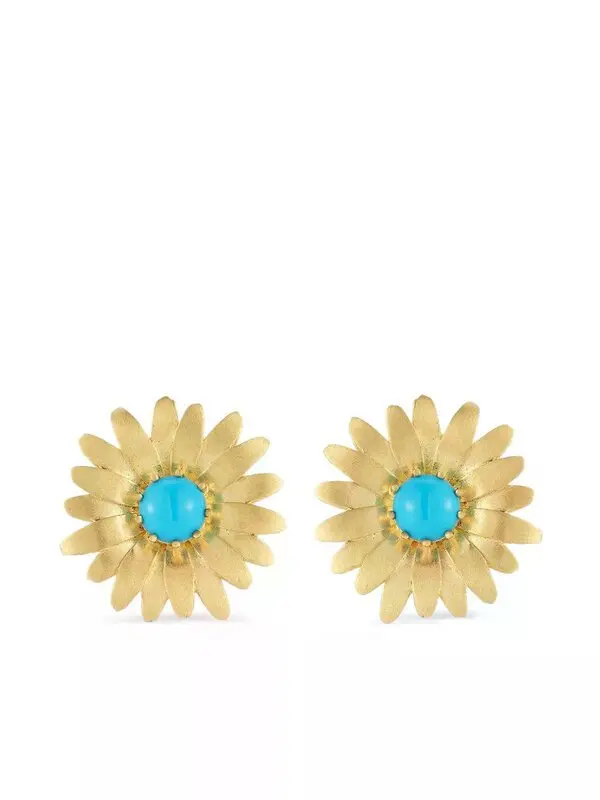 TANYA FARAH 14k Yellow Turquoise Daisy Stud Earrings - Gold
